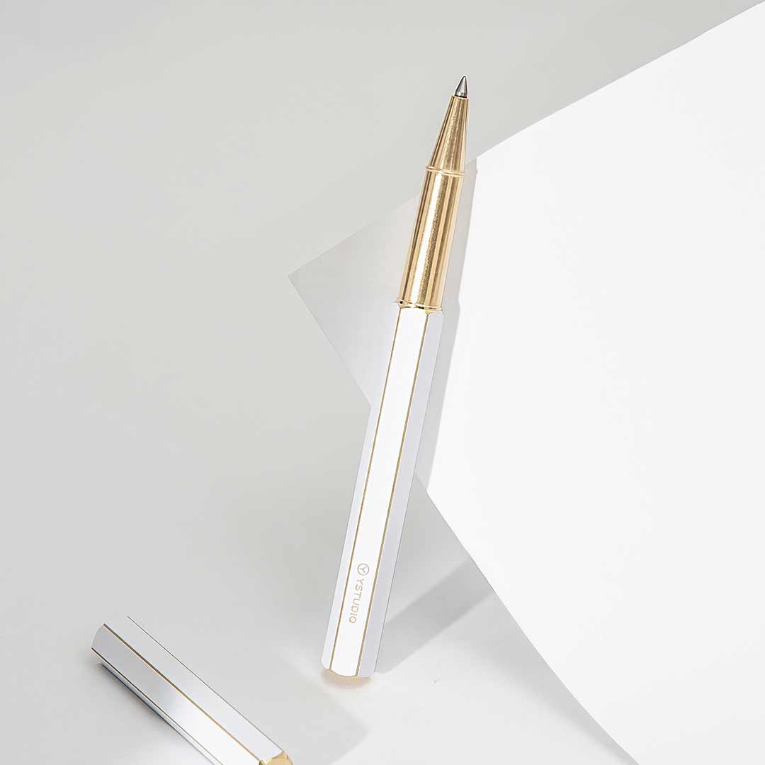 Ystudio Rollerball Pen – Classic Revolve | Brass White Finish – AARCAAI